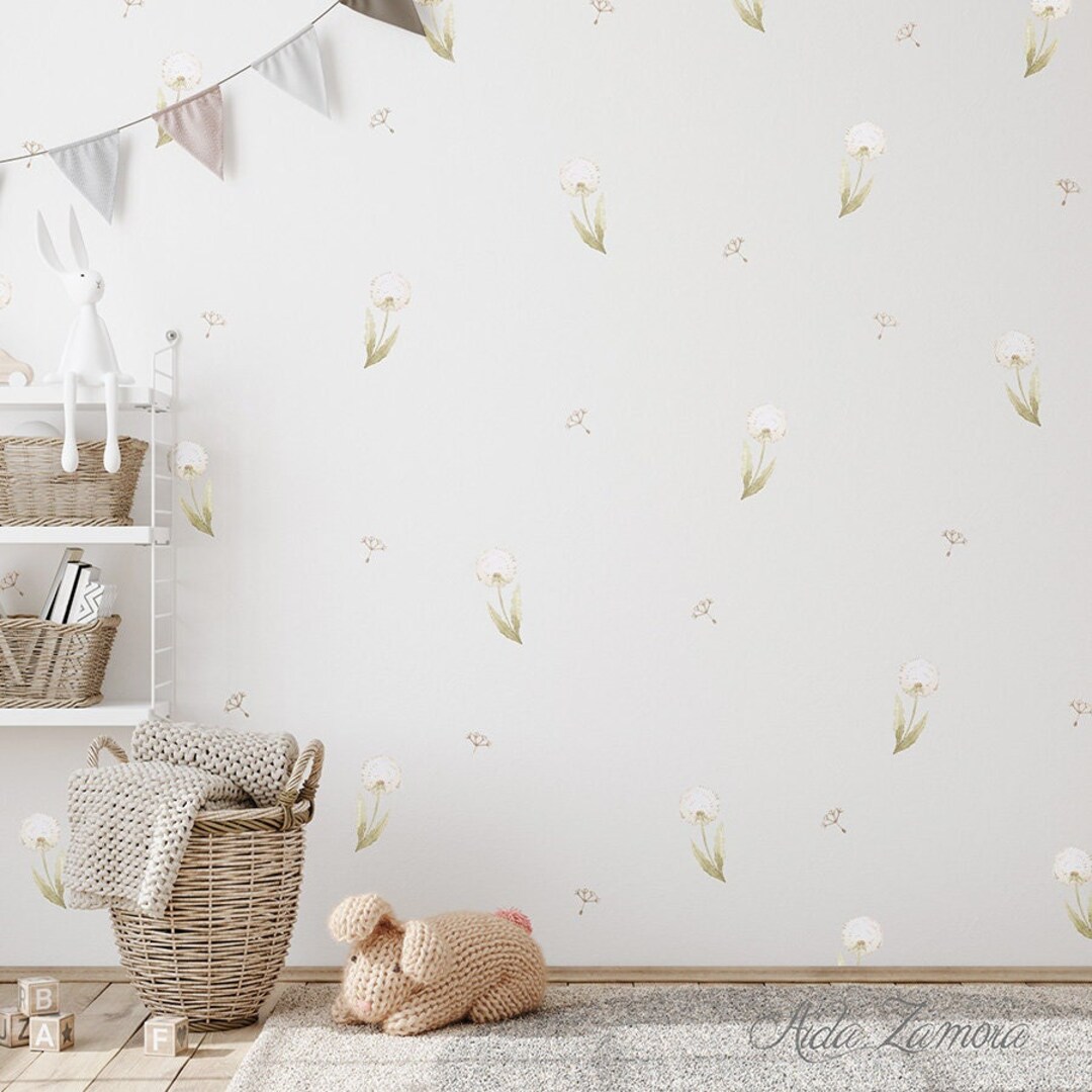 PREMIUM Fabric Wall Stickers, DANDELION FLOWERS, Nursery Wall Stickers ...