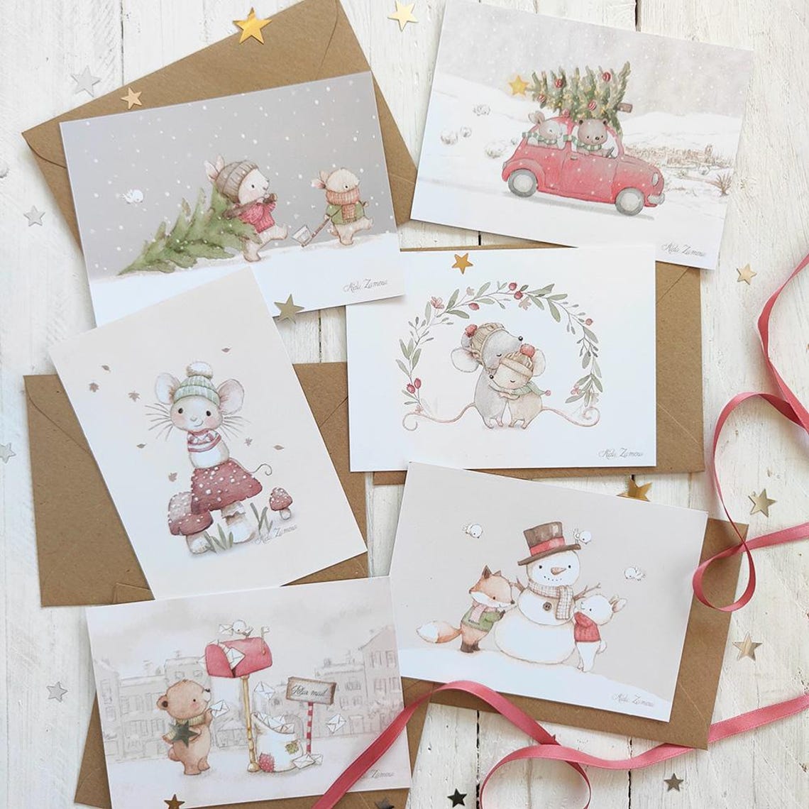 Set of 6 CHRISTMAS POSTCARDS, Christmas Cards, Holidays Cards ...