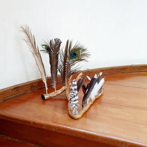Boho Centerpiece Feather Display Natural Wood Stand Holder - Etsy