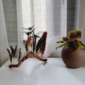 Boho Centerpiece Feather Display Natural Wood Stand Holder - Etsy