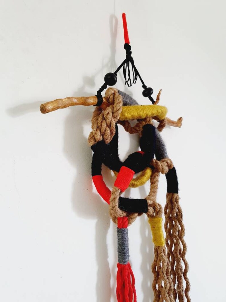 Rustic Boho Yarn Wrapped Rope Knot Wall Hanging Modern - Etsy