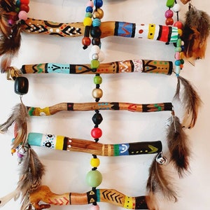Hippie Decor, Painted Sticks, Boho Wall Hanging, Colorful Wood - Etsy