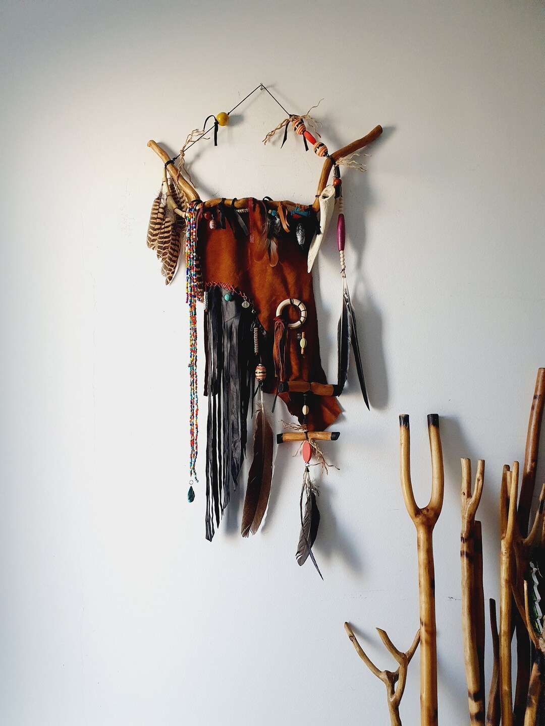 Native American Style Western Decor, Leather Wall Hanging, Bohemian ...