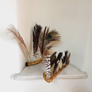 Boho Centerpiece Feather Display Natural Wood Stand Holder - Etsy