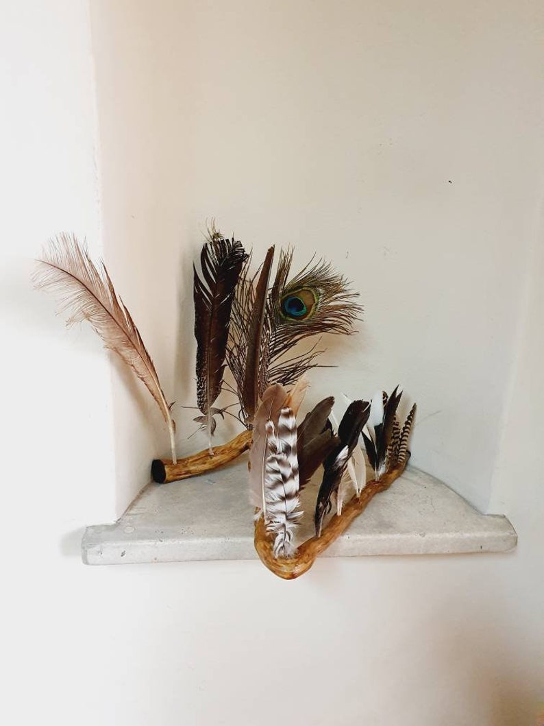Boho Centerpiece Feather Display Natural Wood Stand Holder - Etsy