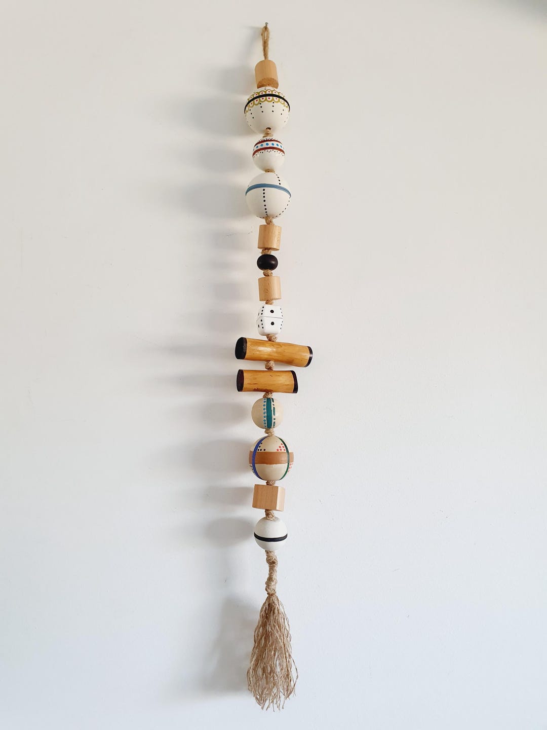 Wall Hanging Totem, Wood and Beads Ceramic Amulet, Tribal Style ...
