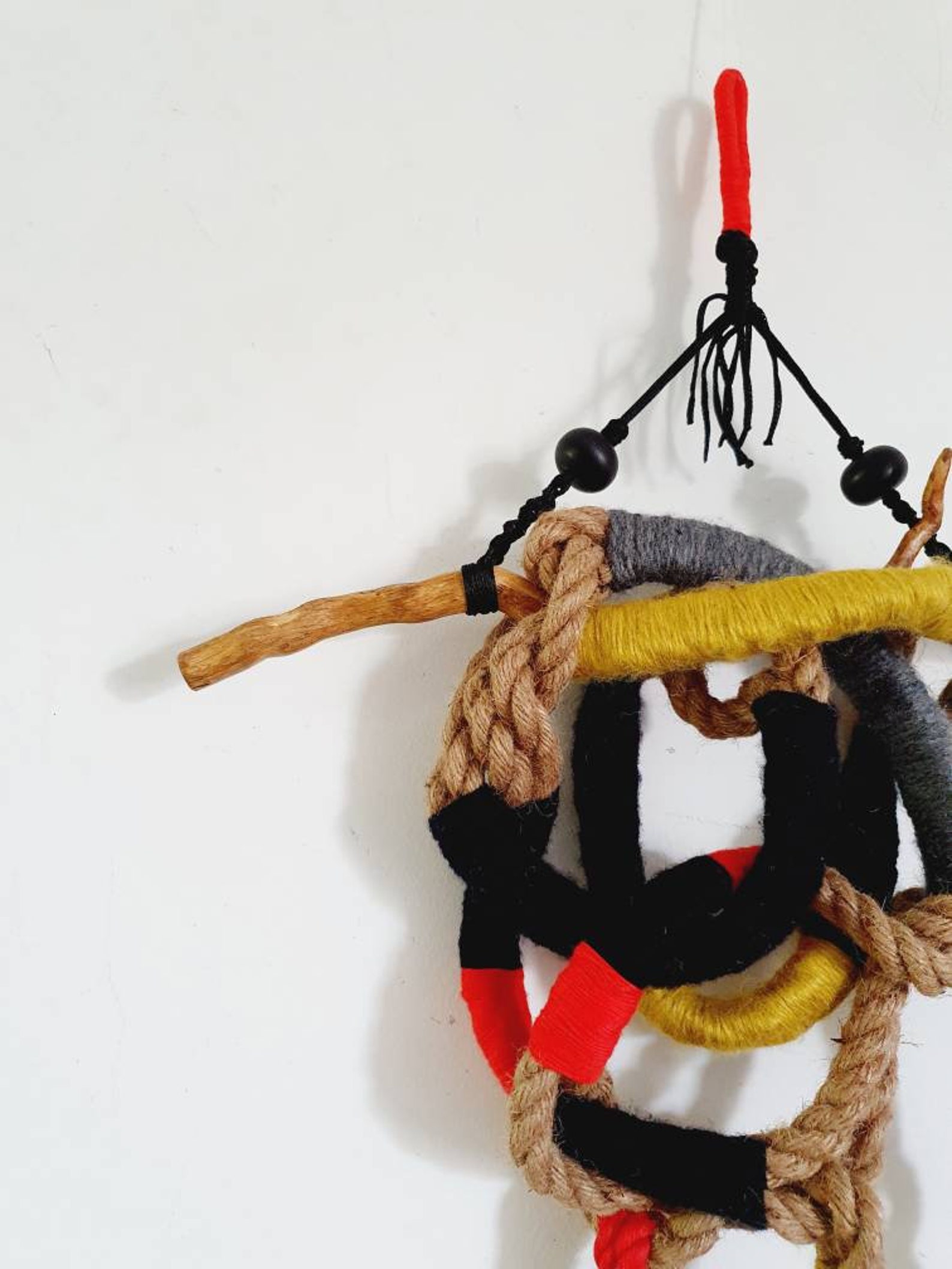 Rustic Boho Yarn Wrapped Rope Knot Wall Hanging Modern - Etsy