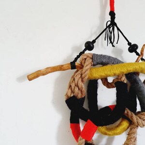 Rustic Boho Yarn Wrapped Rope Knot Wall Hanging, Modern Bohemian ...