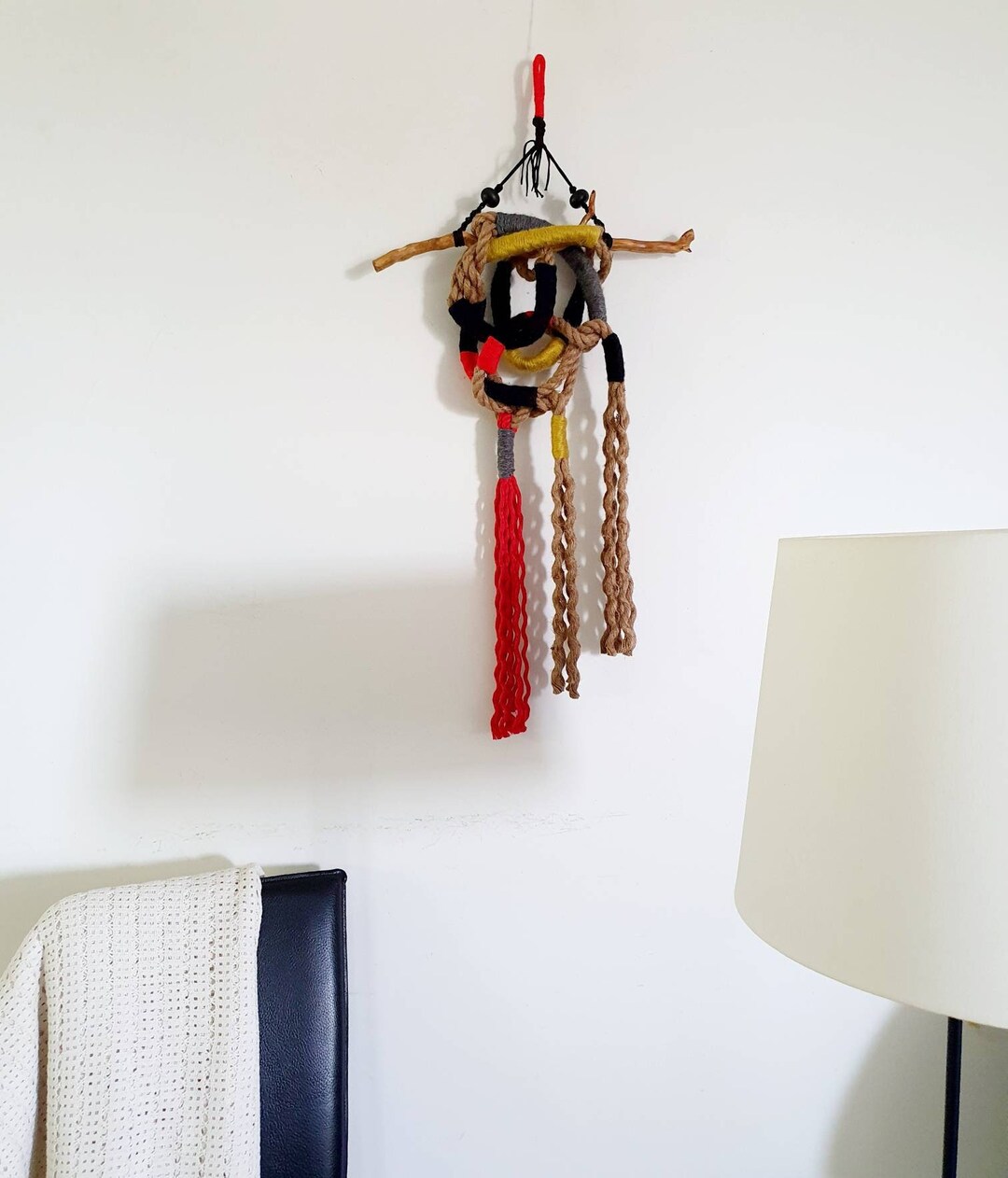 Rustic Boho Yarn Wrapped Rope Knot Wall Hanging, Modern Bohemian ...
