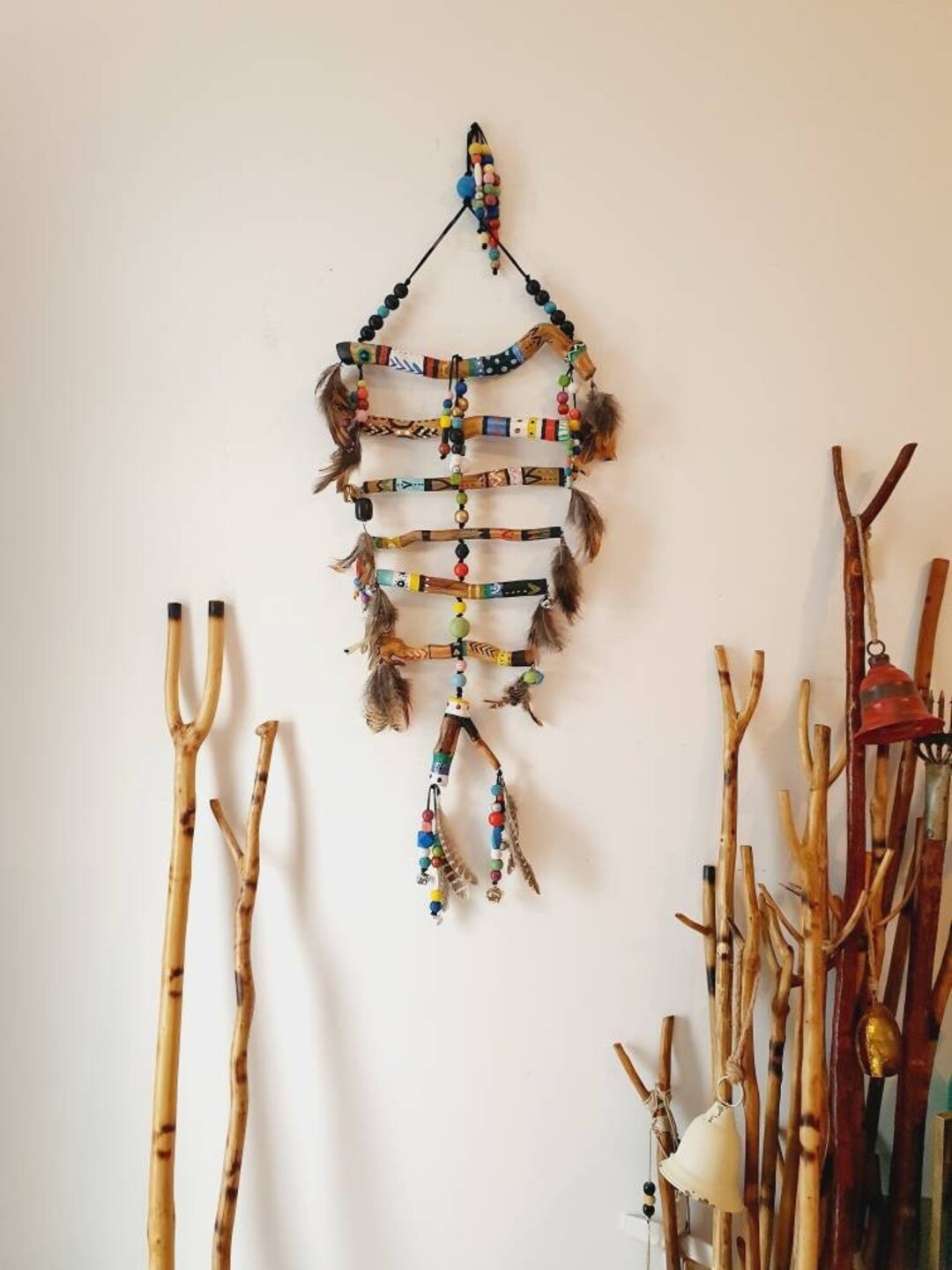 Hippie Decor, Painted Sticks, Boho Wall Hanging, Colorful Wood - Etsy