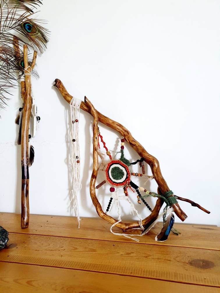 Bohemian decor woven wall hanging round wood wall art | Etsy