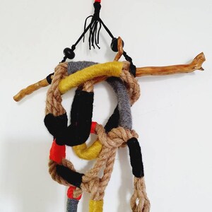 Rustic Boho Yarn Wrapped Rope Knot Wall Hanging, Modern Bohemian ...