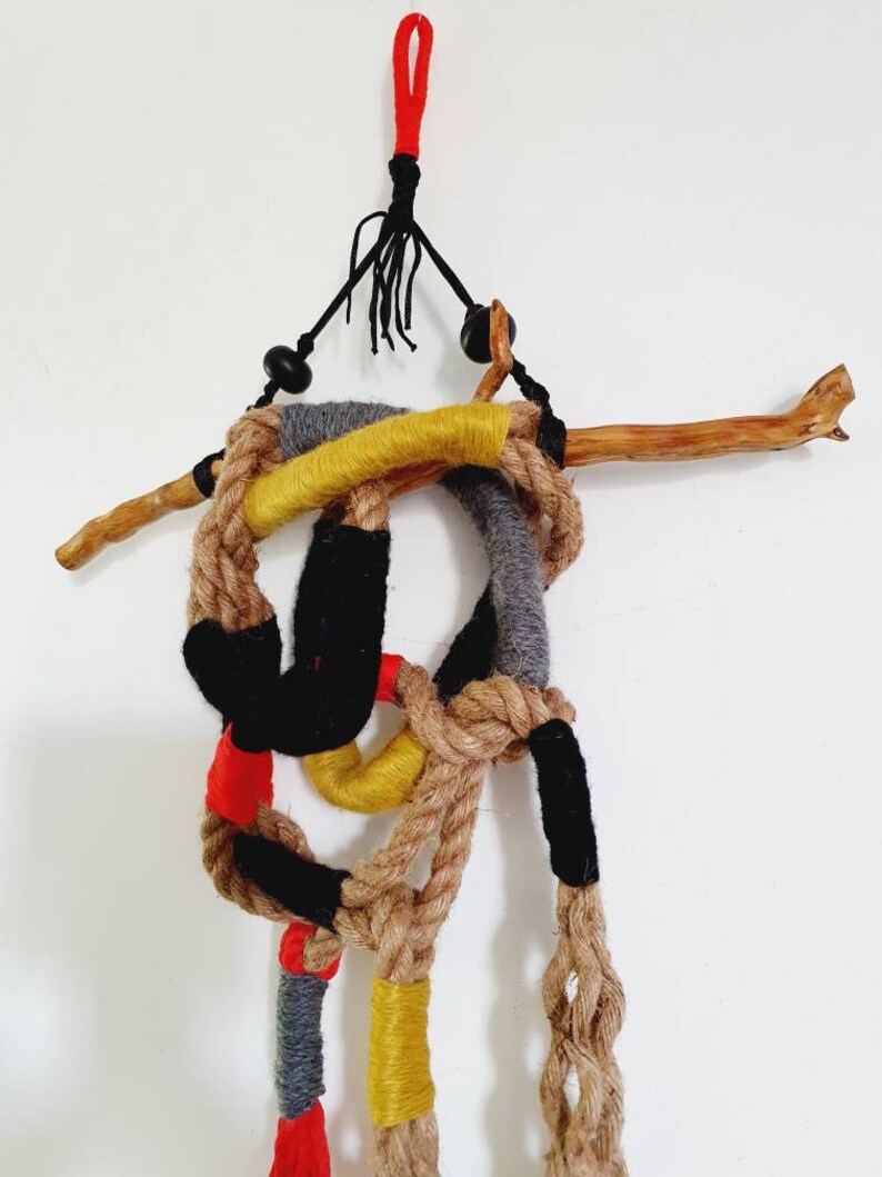 Rustic Boho Yarn Wrapped Rope Knot Wall Hanging Modern - Etsy