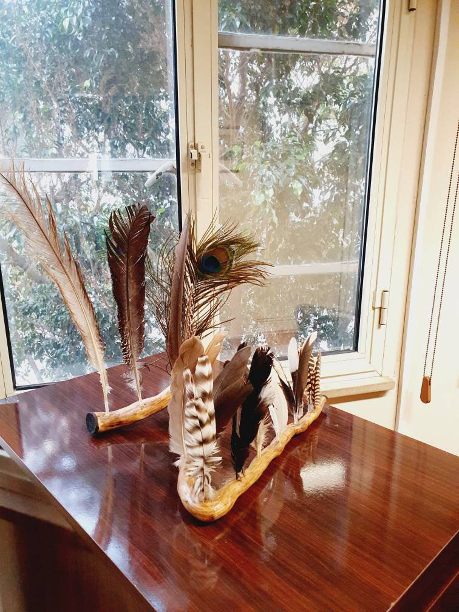 Boho Centerpiece Feather Display Natural Wood Stand Holder - Etsy