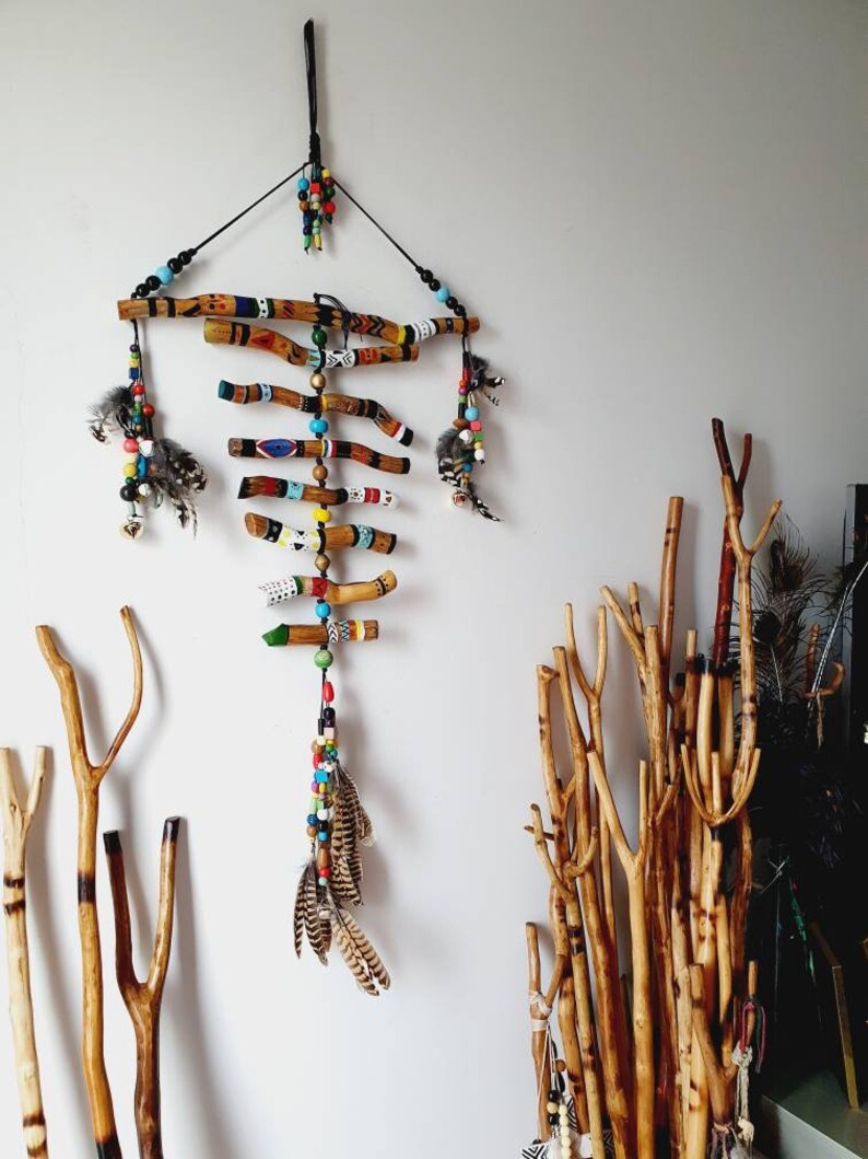 Hippie Decor Painted Sticks Boho Wall Hanging Colorful Wood | Etsy