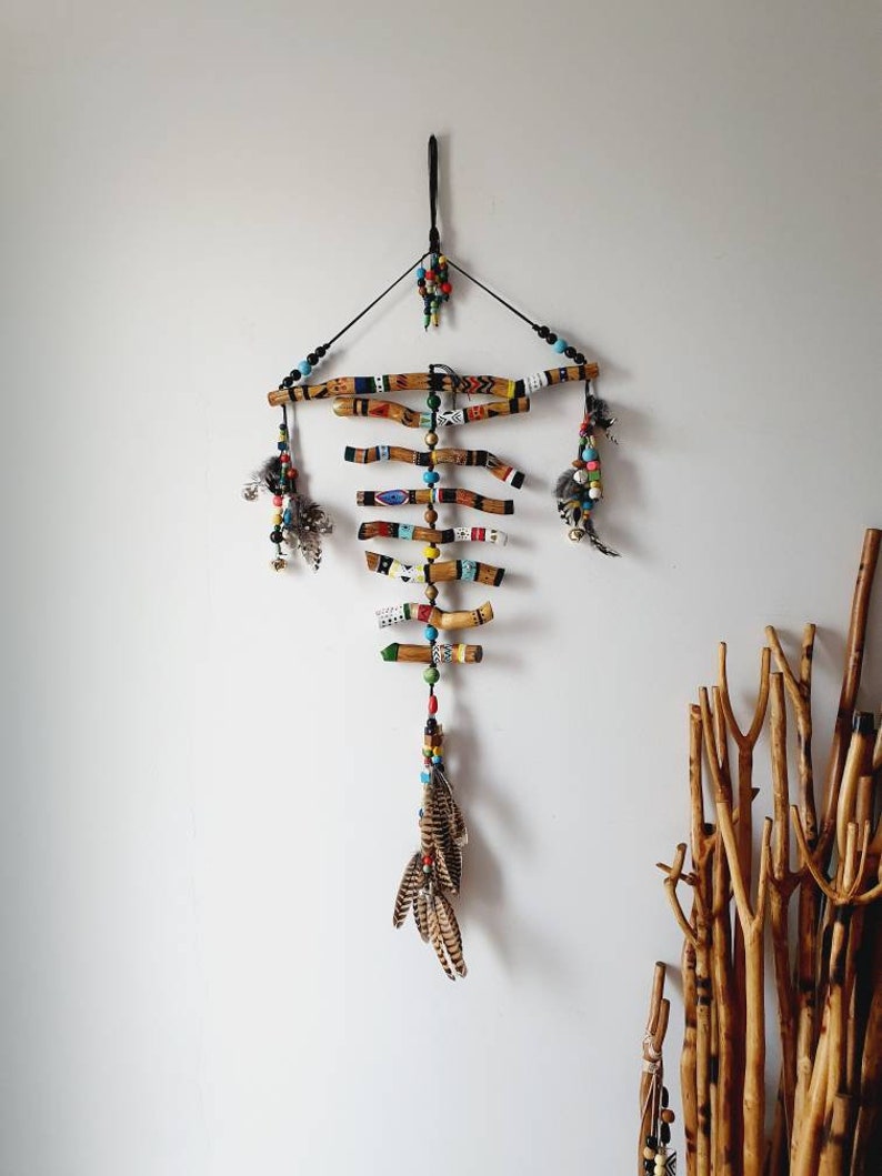 Hippie Decor Painted Sticks Boho Wall Hanging Colorful Wood | Etsy