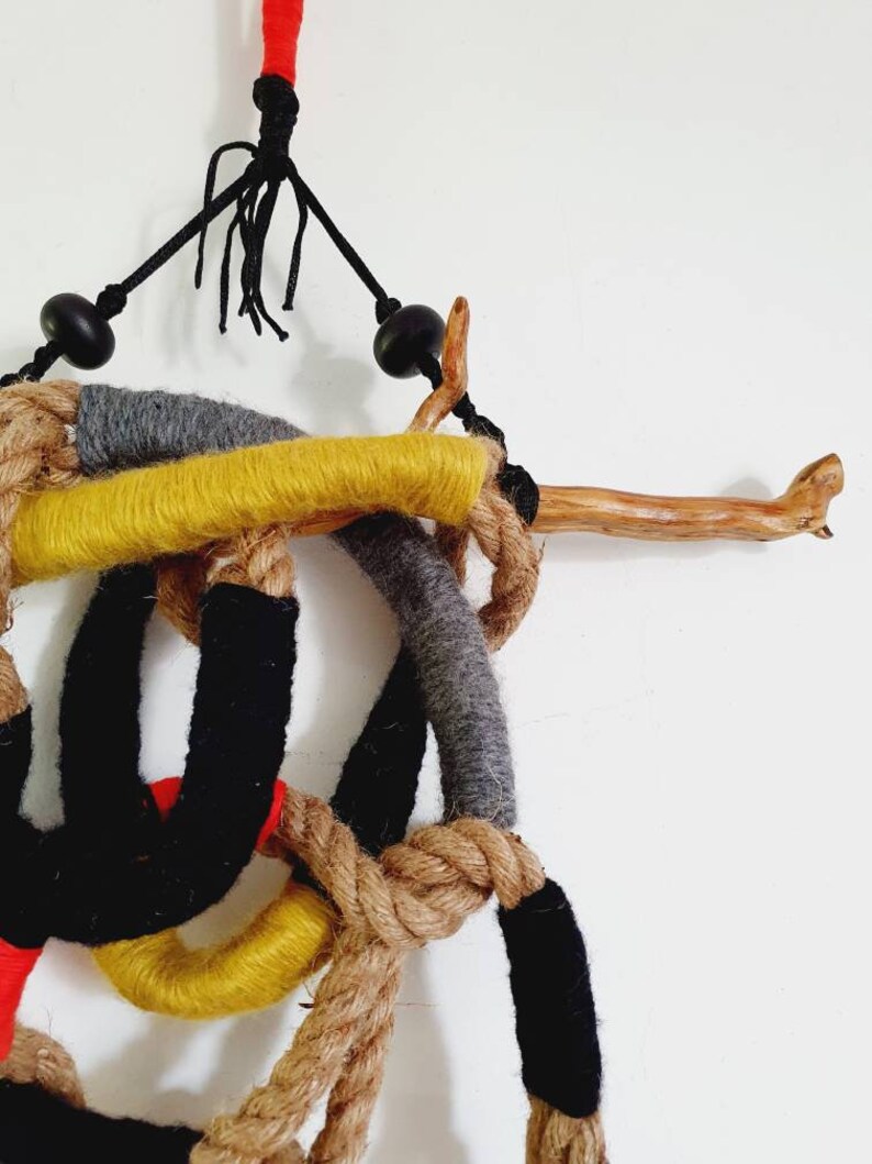 Rustic Boho Yarn Wrapped Rope Knot Wall Hanging Modern - Etsy