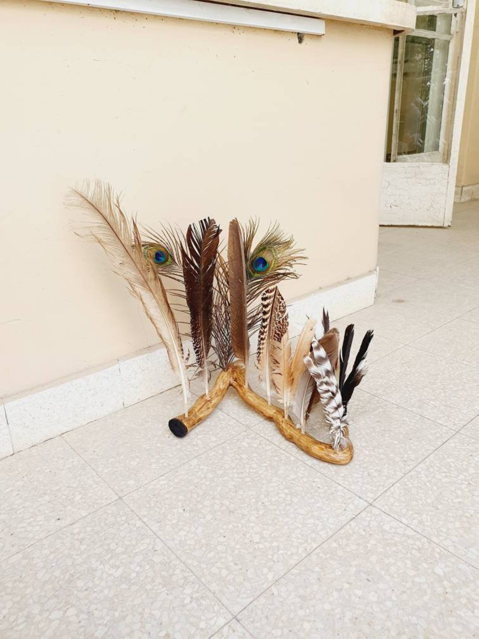 Boho Centerpiece Feather Display Natural Wood Stand Holder - Etsy