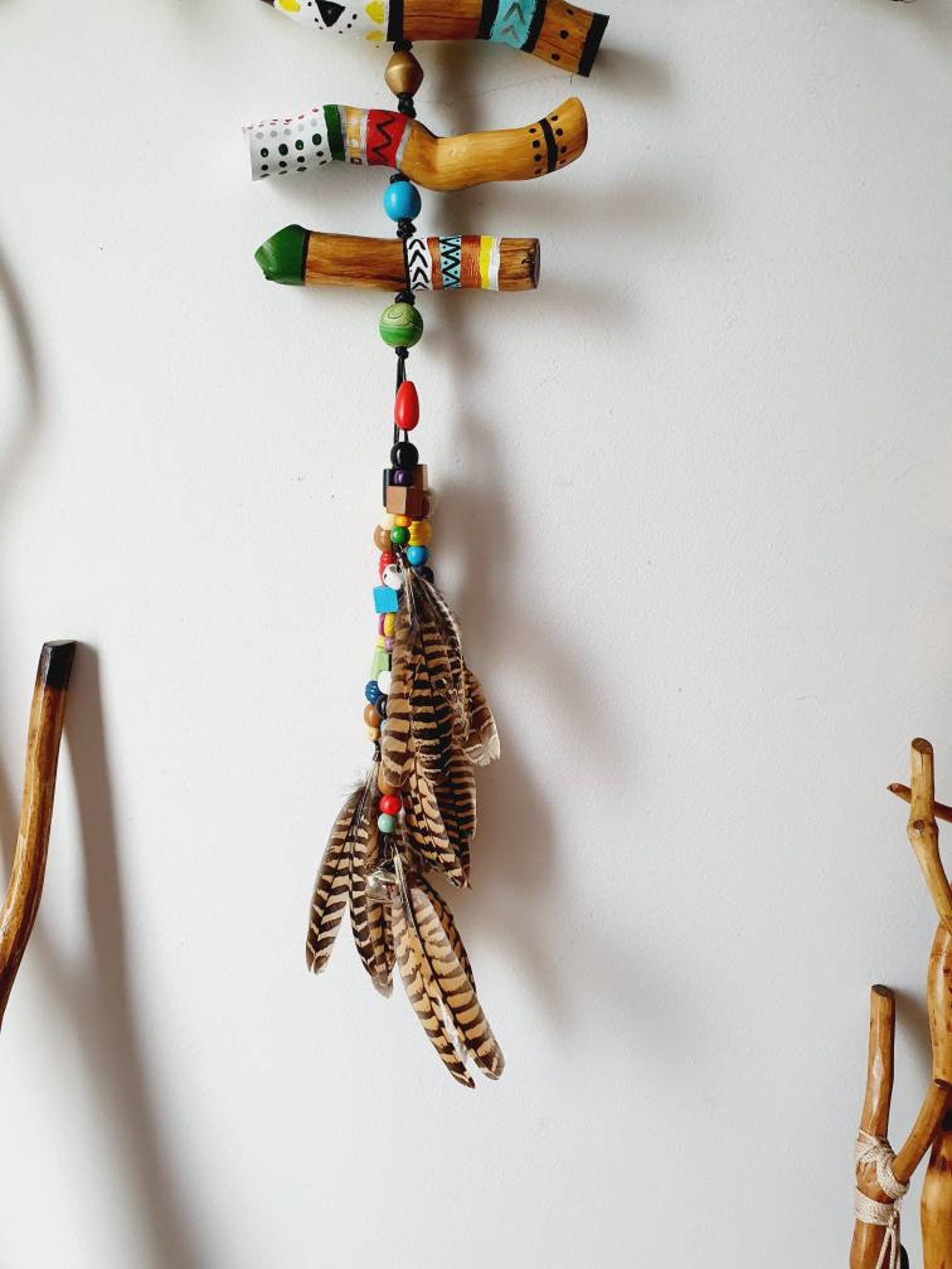 Hippie Decor Painted Sticks Boho Wall Hanging Colorful Wood | Etsy