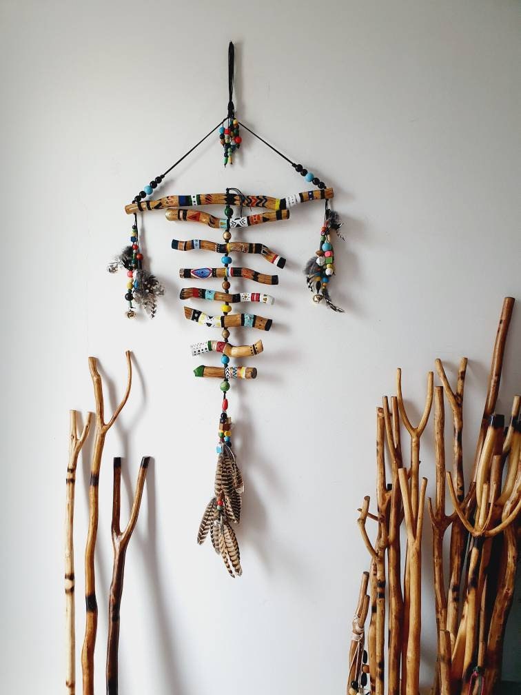 Hippie Decor Painted Sticks Boho Wall Hanging Colorful Wood | Etsy