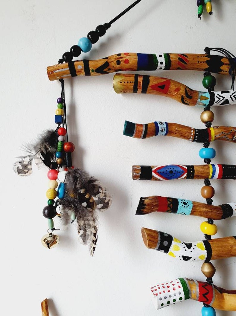 Hippie Decor Painted Sticks Boho Wall Hanging Colorful Wood | Etsy