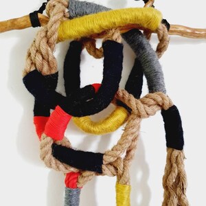 Rustic Boho Yarn Wrapped Rope Knot Wall Hanging, Modern Bohemian ...