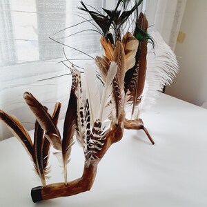 Boho Centerpiece Feather Display Natural Wood Stand Holder - Etsy