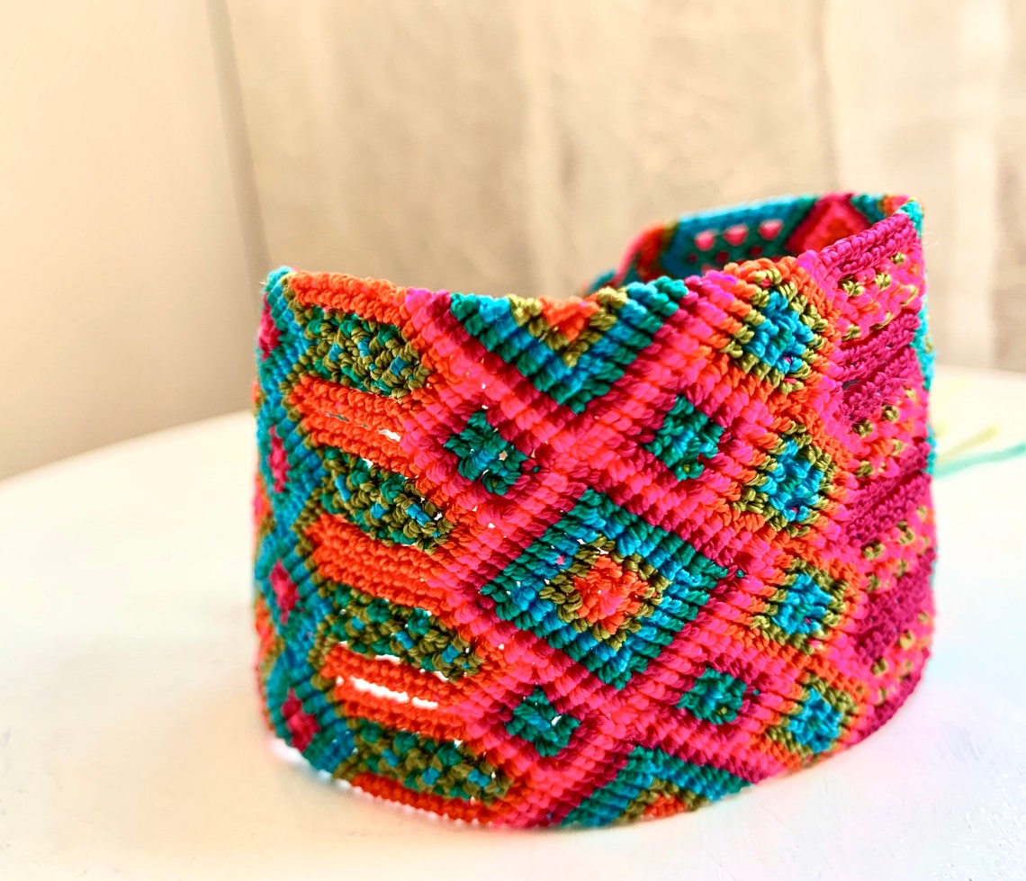 Mexican Wide Macrame Bracelet, Knot Bracelet, Boho Hippie Jewelry ...