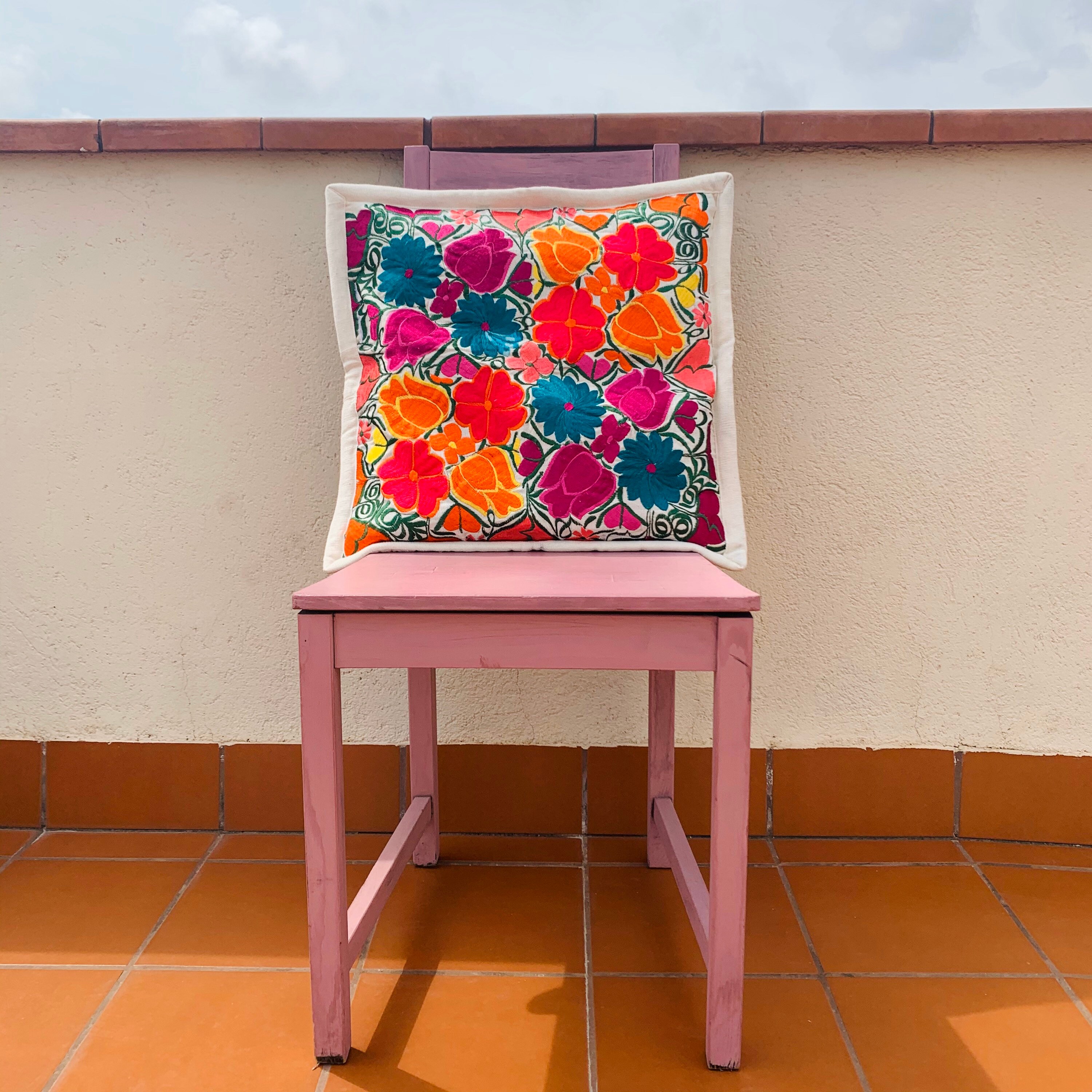 Mexican Cover for Cushion, Traditional Floral Embroidery of Chiapas ...