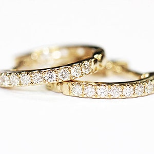 14k Small Diamond Hoops .17ct Diamond Weight Smaller Hoop Earrings ...