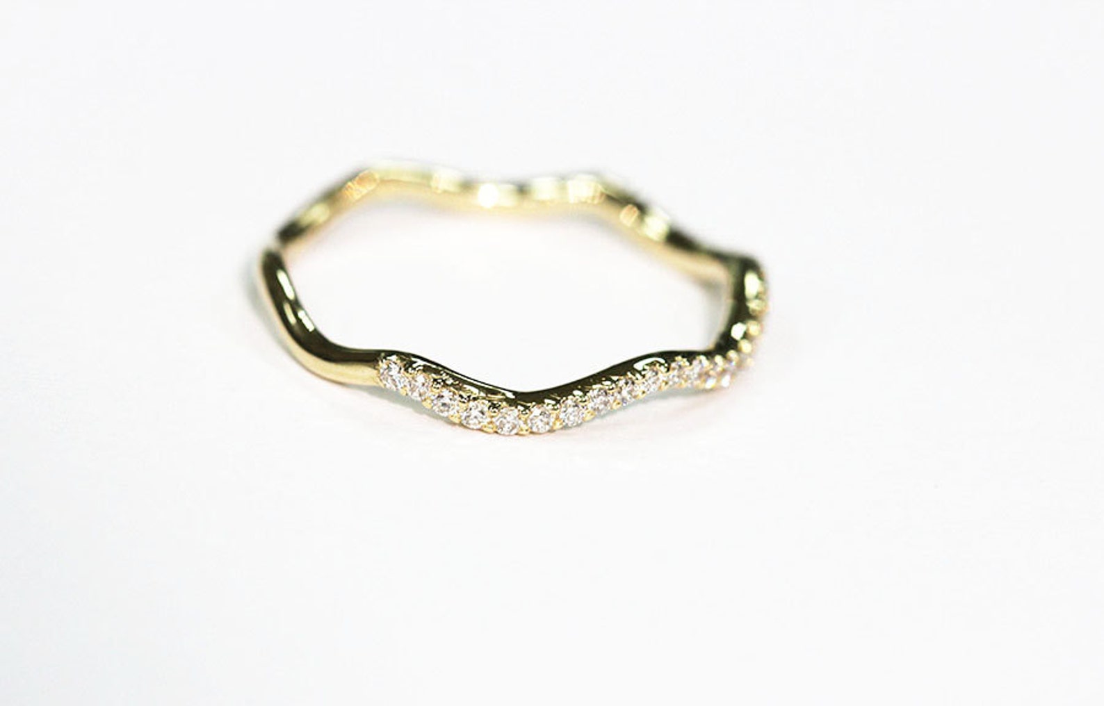 14k Diamond Curve Wave Band Ring Midi Stacker Matching Trio - Etsy