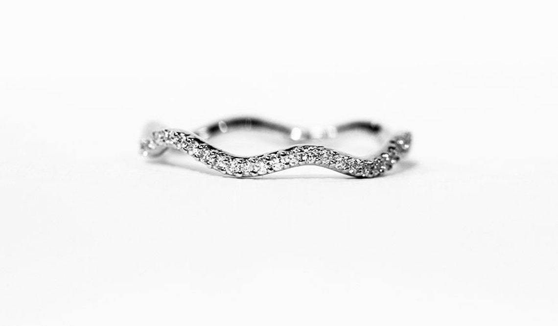 14k Diamond Curve Wave Band Ring Midi Stacker Matching Trio - Etsy