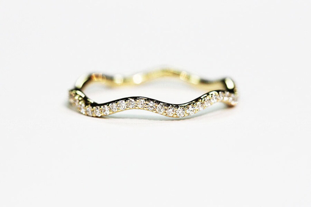 14k Diamond Curve Wave Band Ring Midi, Stacker, Matching Trio in Your ...