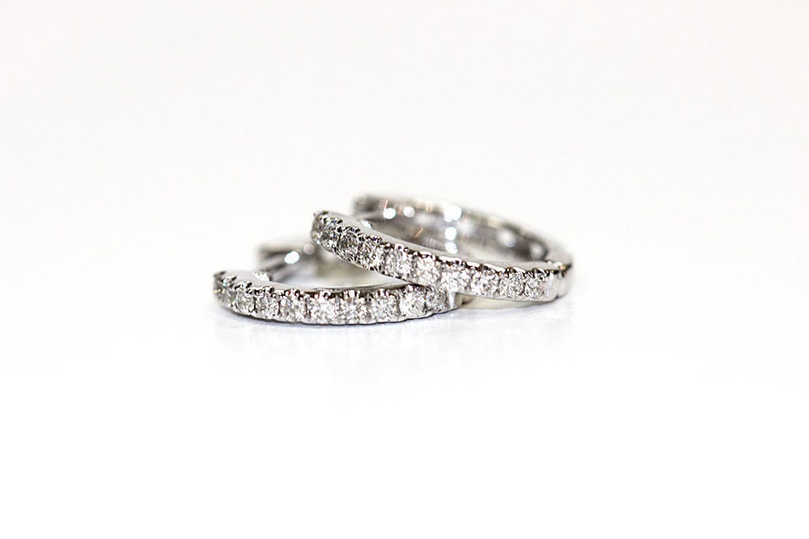 14k Small Diamond Hoops .17ct Diamond Weight Smaller Hoop | Etsy