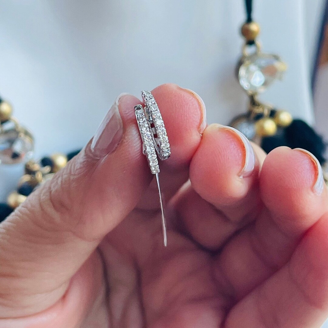 14k Small Diamond Hoops .17ct Diamond Weight Smaller Hoop Earrings ...