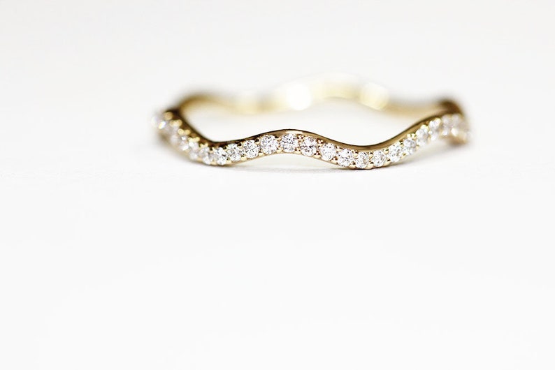 14k Diamond Curve Wave Band Ring Midi Stacker Matching Trio - Etsy