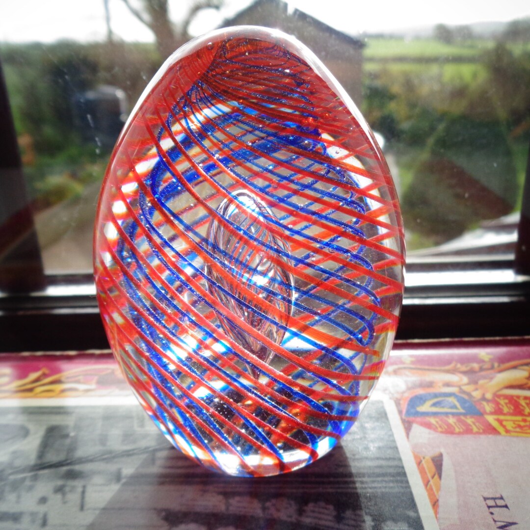 Raindrop Impression Paperweight Art Glass Collectable Vintage Colourful & Bright Colours Oval ...
