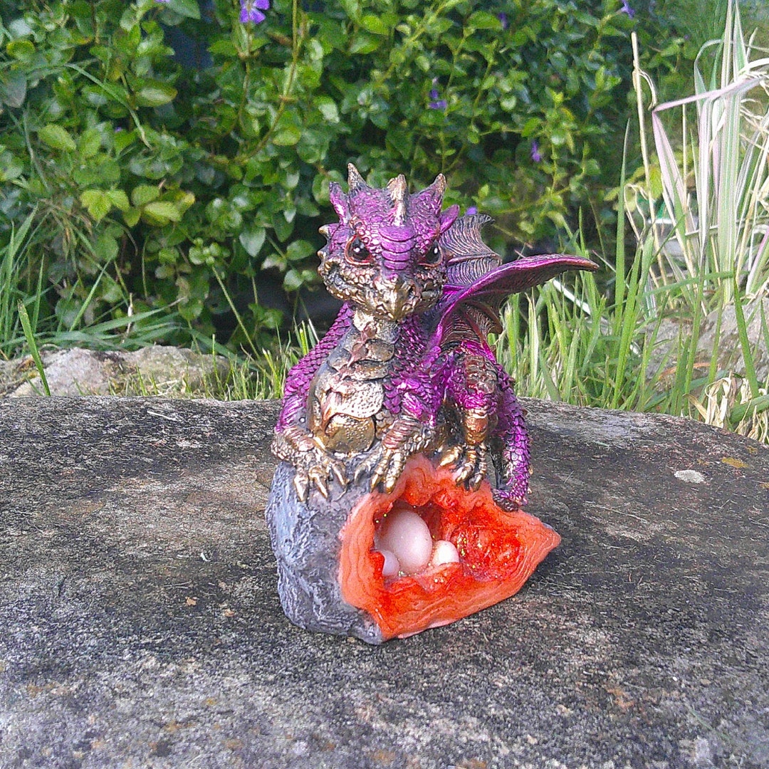 Alator Giftware Purple Dragon on Rock With Eggs Figurine Figure ...