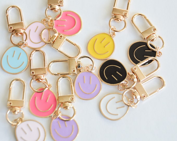 Plush Happy Face Keychain, Emoticon Smile Face Keychain, Yellow Happy ...