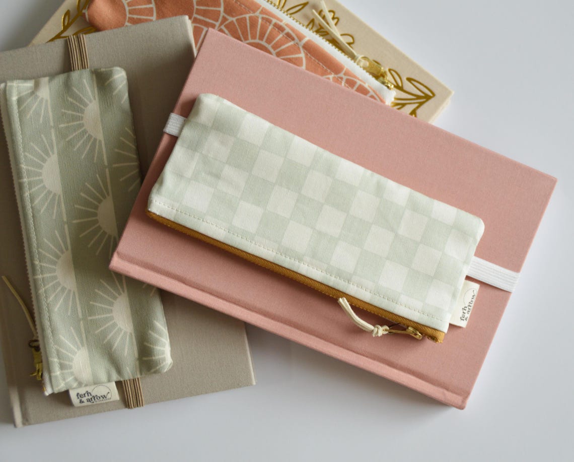 Elastic Pen Pouch for Notebooks in Funky Sage Green Checkers - Etsy