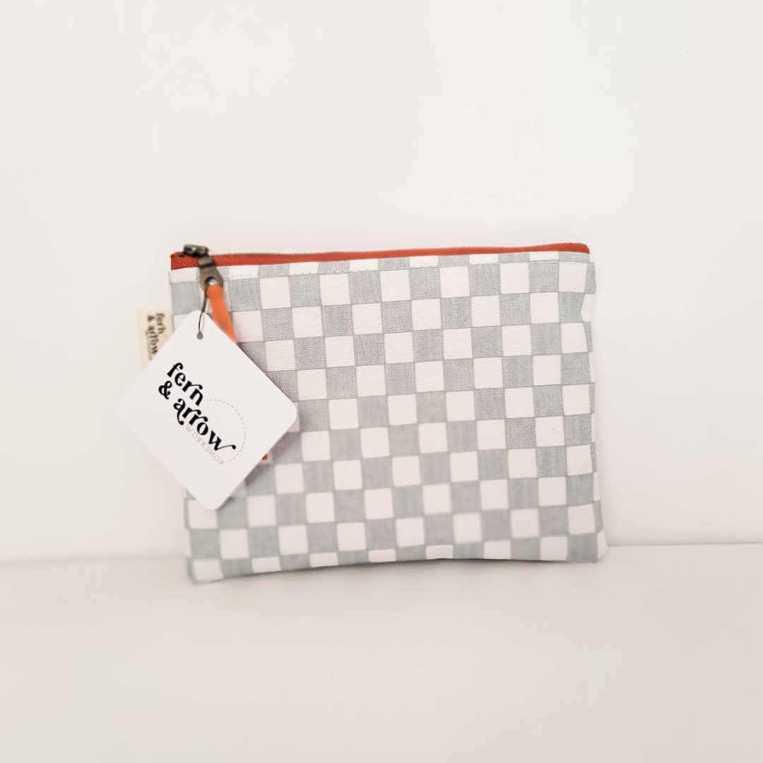Checkered Twill Zipper Pouch: Cosmetic Bag, Coin Purse - Etsy