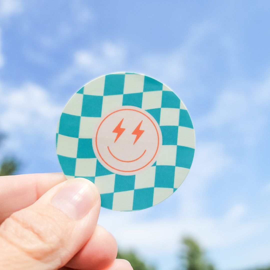 Checkered Smiley Sticker - Etsy