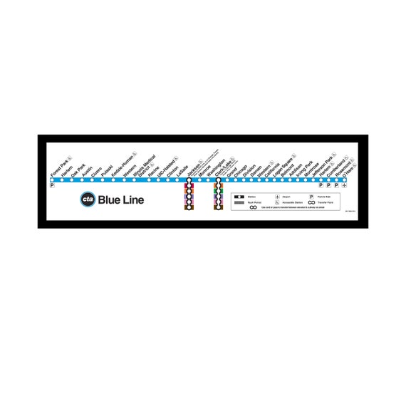 Framed Canvas CTA Blue Line Map | Etsy