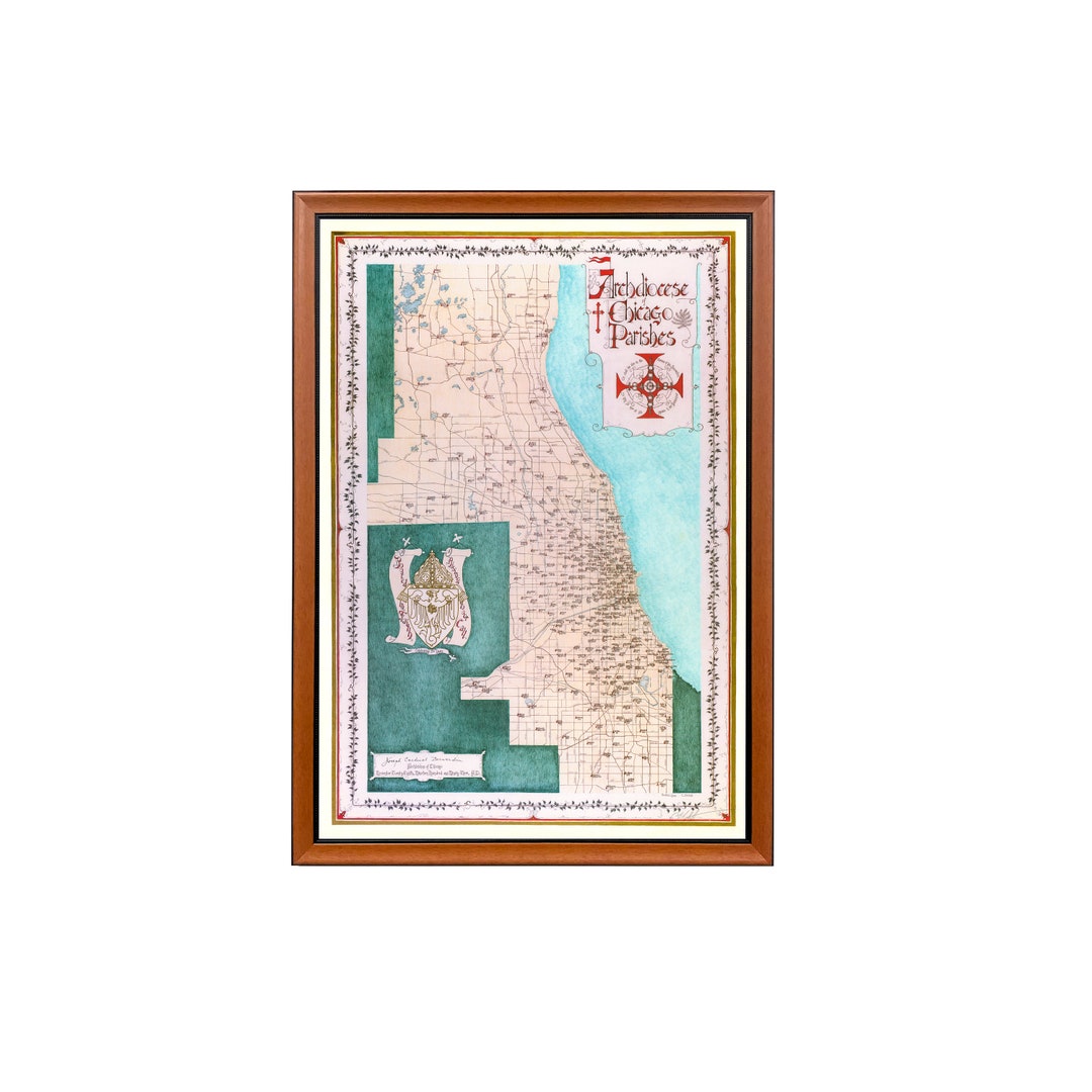 Framed Chicago Archdiocese Map - Etsy