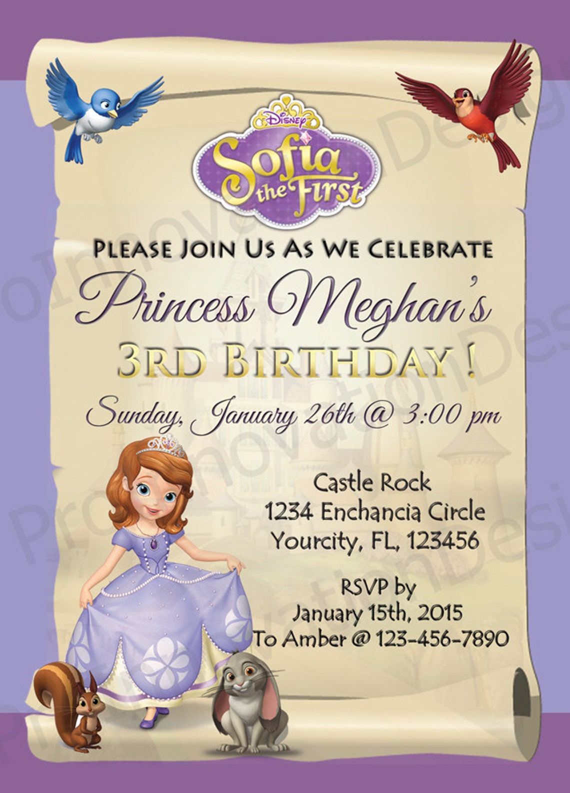Disney' Sofia the First Invitation. Sofia the First, Minimus Party ...