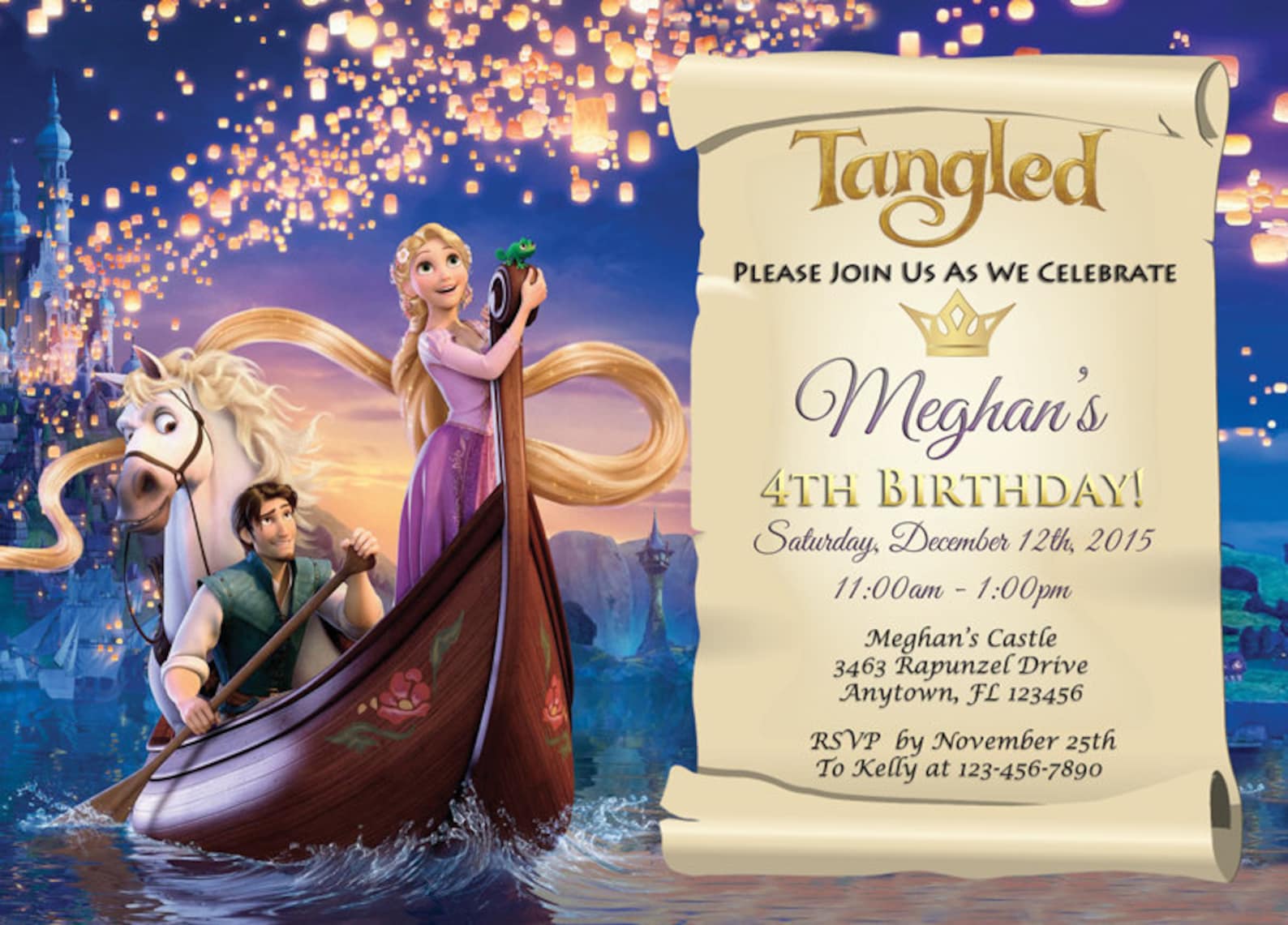 Tangled Invitation Tangled Party Invites 5x7 or 4x6 Custom Personalized ...
