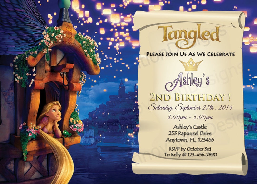 Rapunzel Invitation Tangled Party Invites 5x7 or 4x6 Custom ...