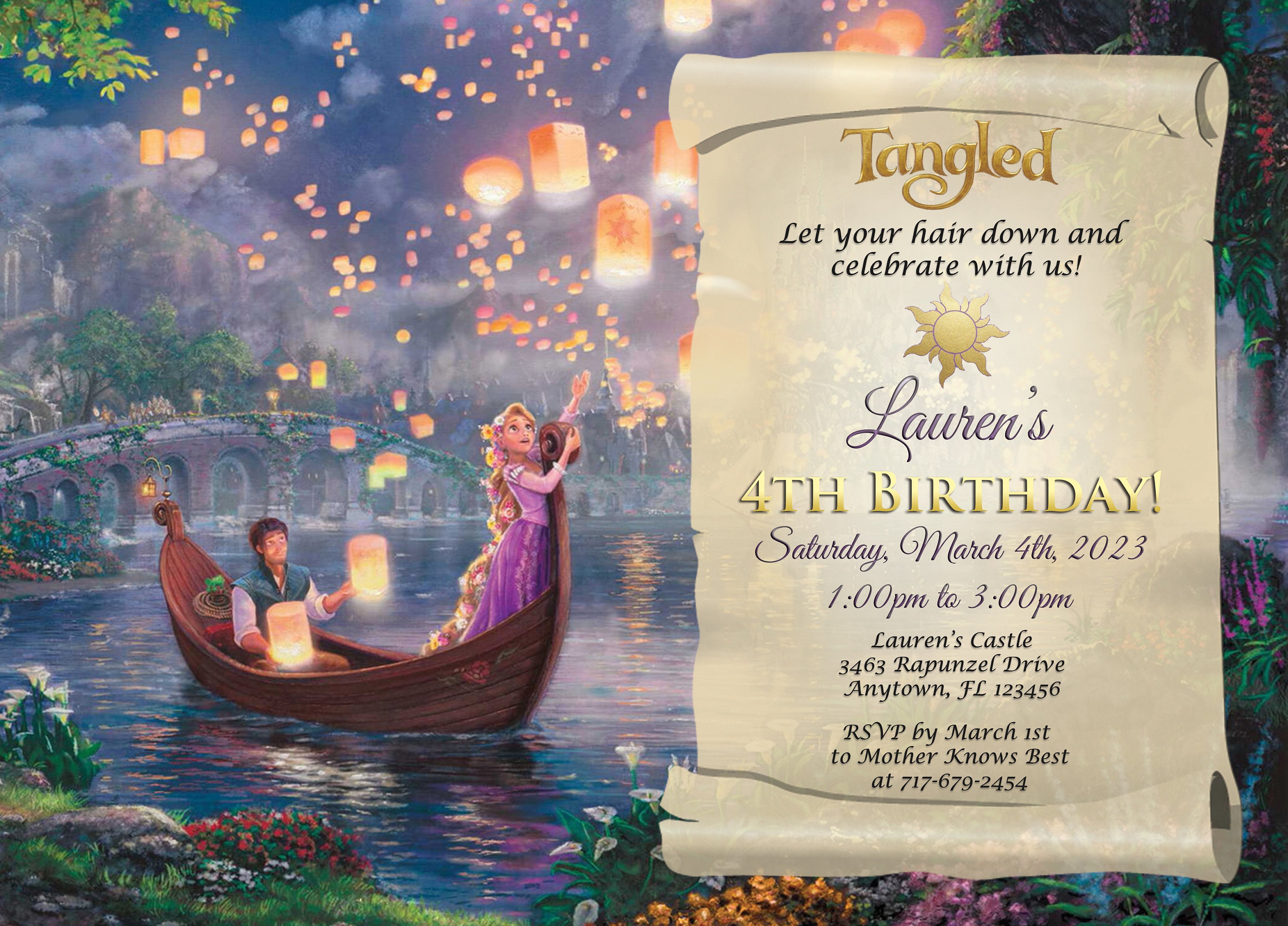 Tangled Rapunzel Invitation Tangled Party Invites 5x7 or 4x6 Custom ...