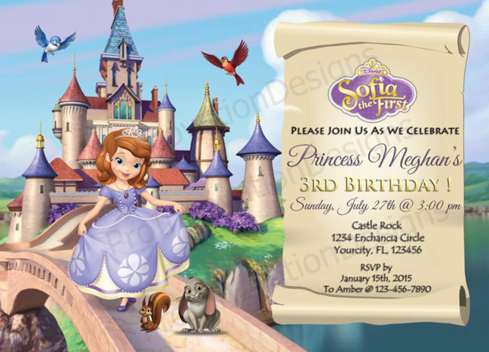 Disney' Sofia the First Invitation. Sofia the First Party Invites. 5x7 ...