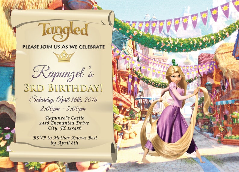 Tangled Invitation Digital, Rapunzel Party Invites, 5x7 or 4x6 Custom ...